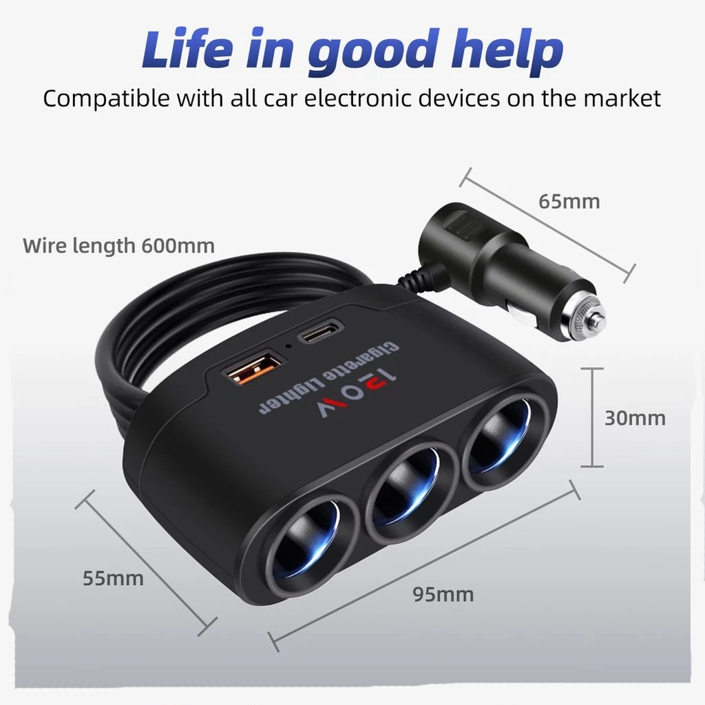 5 in 1 PD QC3.0 Dual USB Socket 120W Car Cigarette Lighter Splitter 12V ...
