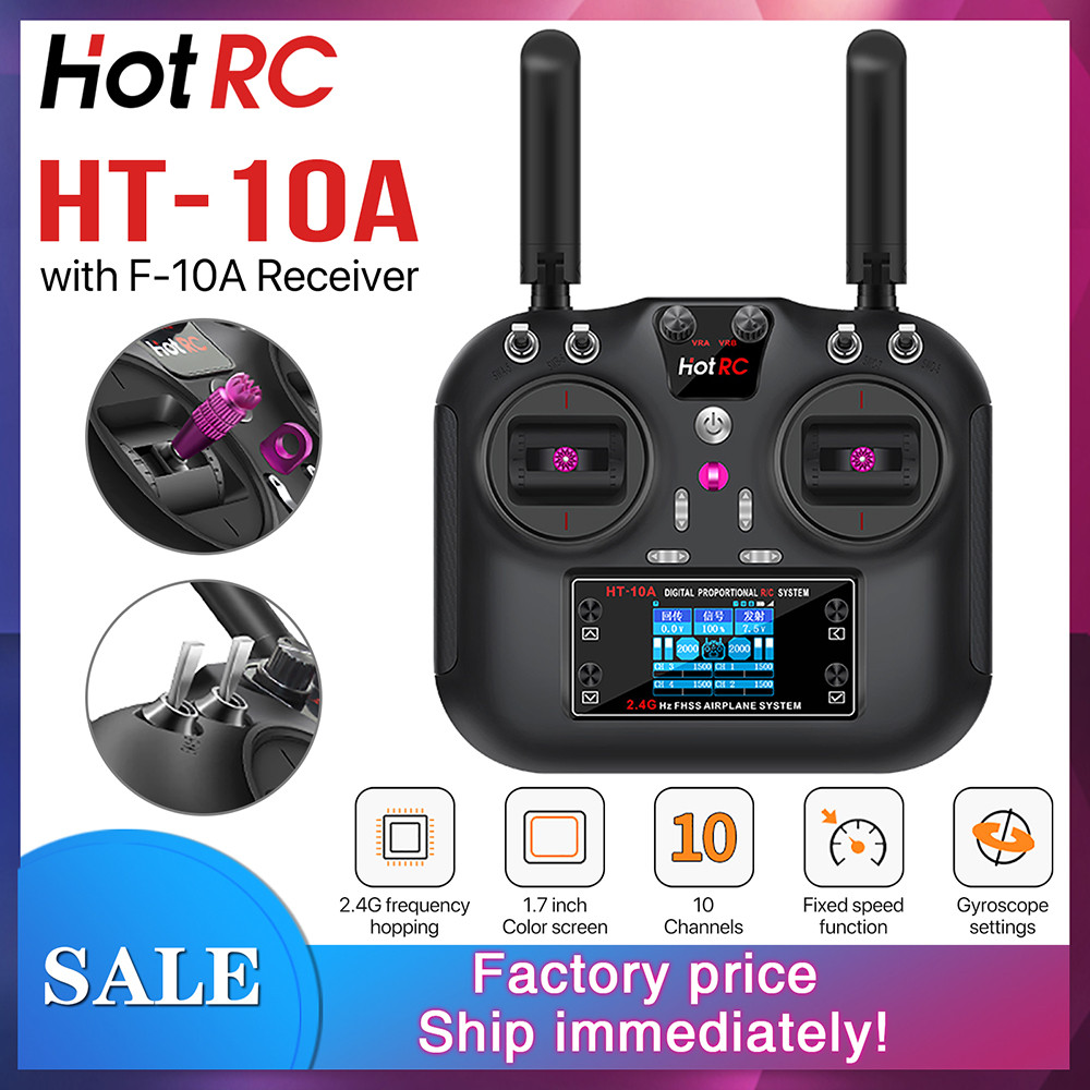 HOTRC HT-10A RC Transmitter 10CH With Receiver For Model Airplanes RC ...