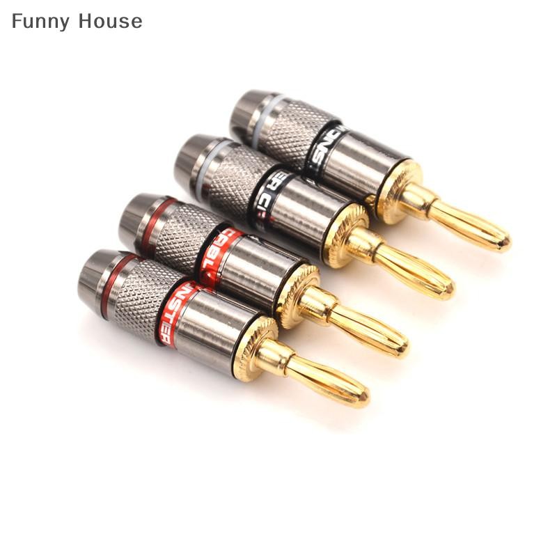 Funny House 4pcs Gold Plated BFA 4mm Banana Plug Male Speaker Connector ...
