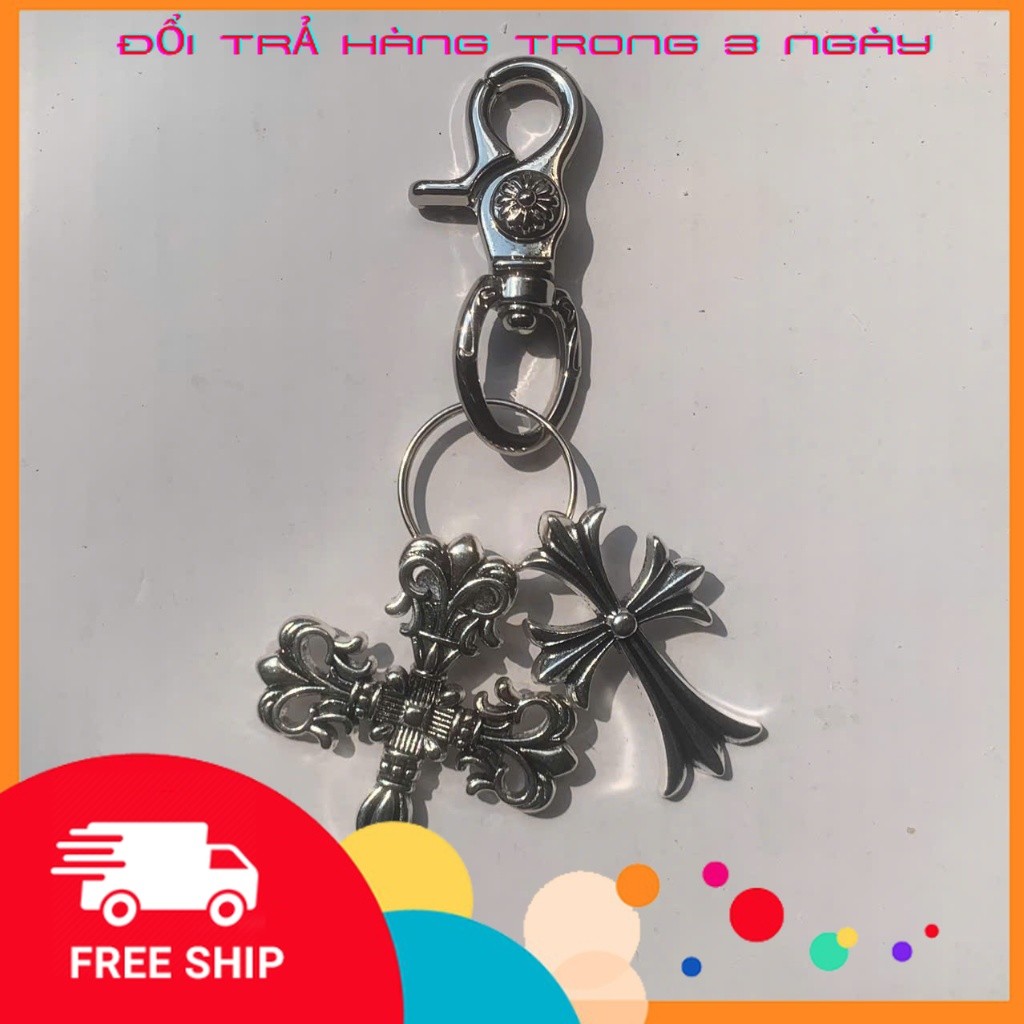 Chrome Heart Double Cross keychain 925 silver plated fullbox | Shopee ...