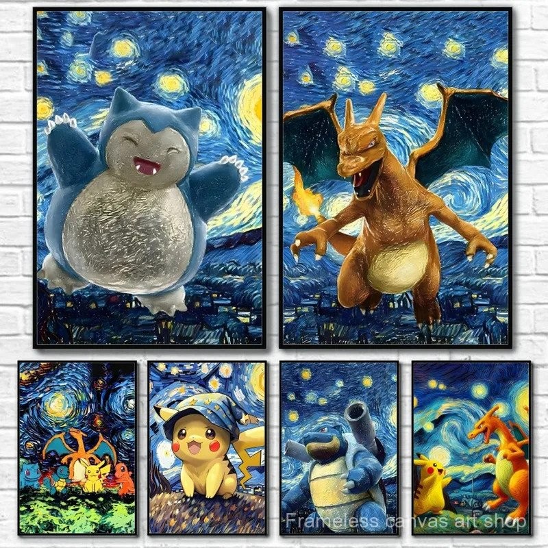 V-Van Gogh Snorlax Charizard Poster Wall Art Print Home Decor,No Frame ...