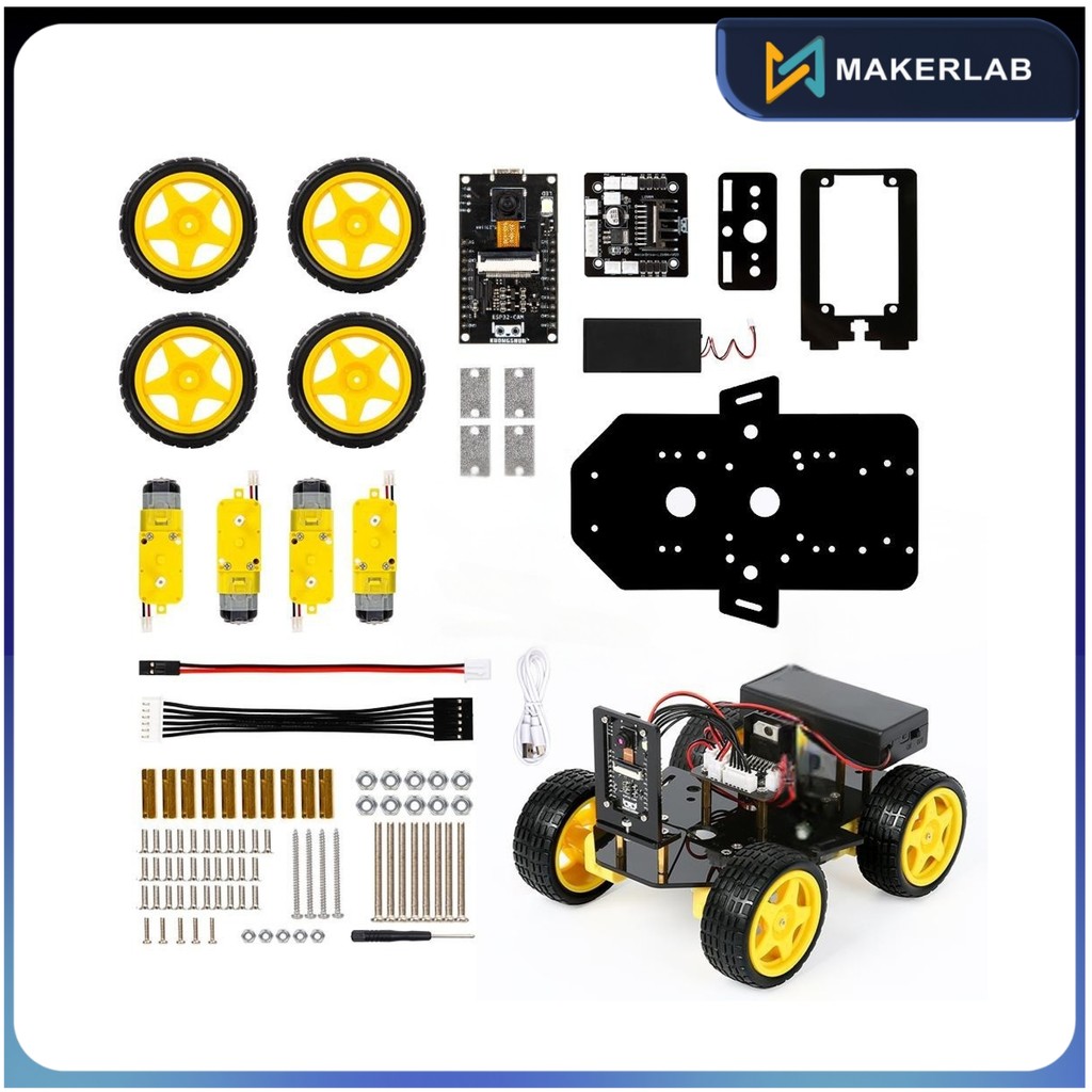 Makerlab ESP32 CAM 4WD Smart Robot Car Kit Wireless Control Educational Kit (PCB Antenna Version ...