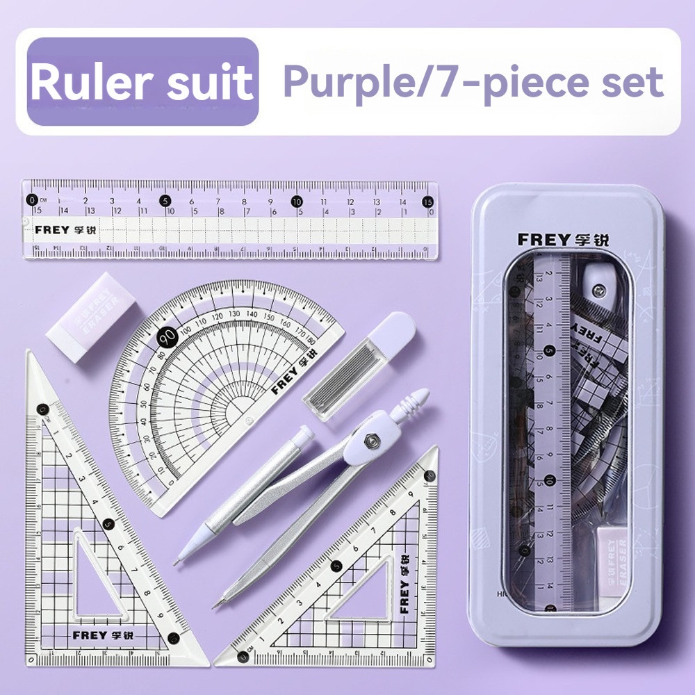 7PCS/Set Drawing Compass Ruler Kit Students School Examination Math ...