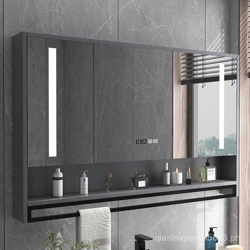 Smart Bathroom Mirror Cabinet with Glass Door Wall-Mounted Storage ...