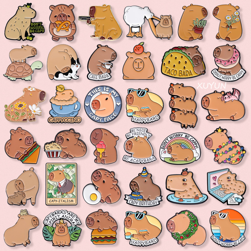 60 Styles Cute Capybara Enamel Brooches Cartoon Animal Metal Badges Hot ...