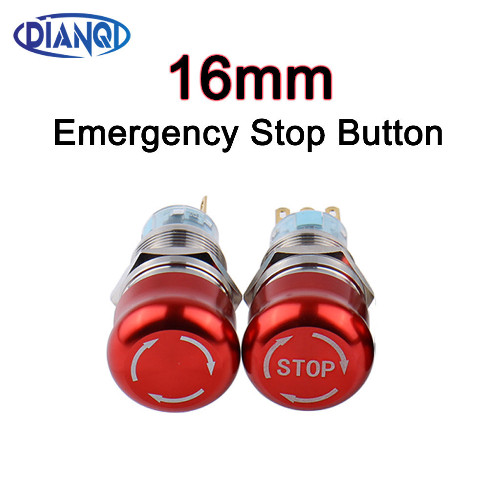 16mm Emergency Stop Metal Button Mushroom Head Push Button Stop Switch 1NO1NC 2NO2NC Latching S ...