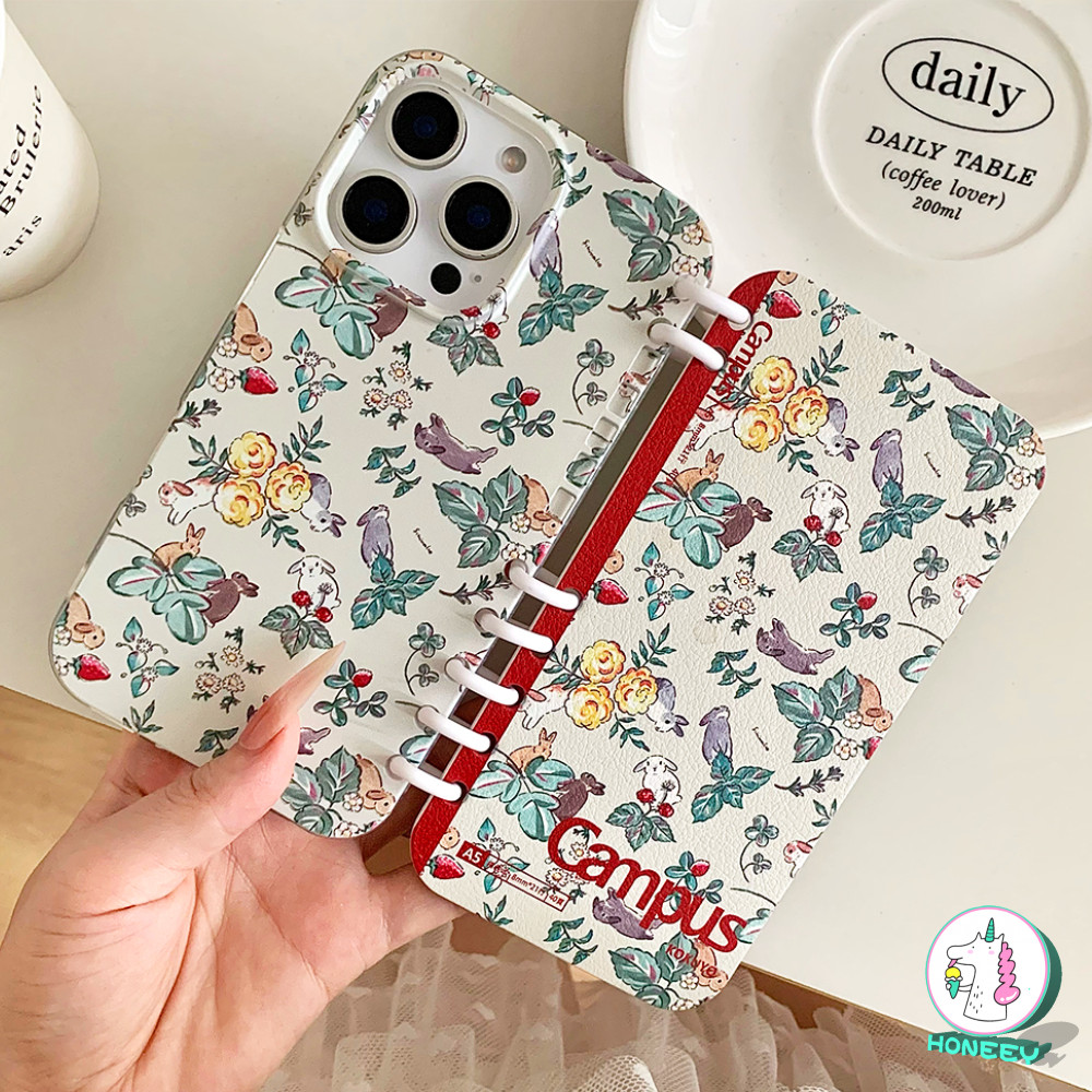 Retro Flower Bunny Spiral Notebook Style Flip Phone Case for iPhone 16 ...