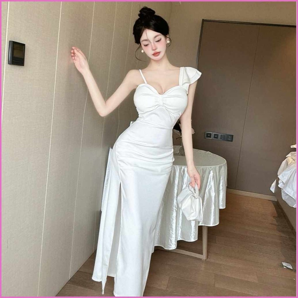 korean|FQl)lacenTdressnwformalJFfitteddVplainfwhiteYgraduation dress ...