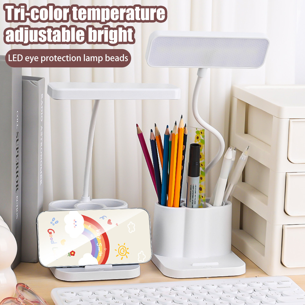 Portable Study Lamp with Pen Container & Phone Holder - Dimmable Desk ...