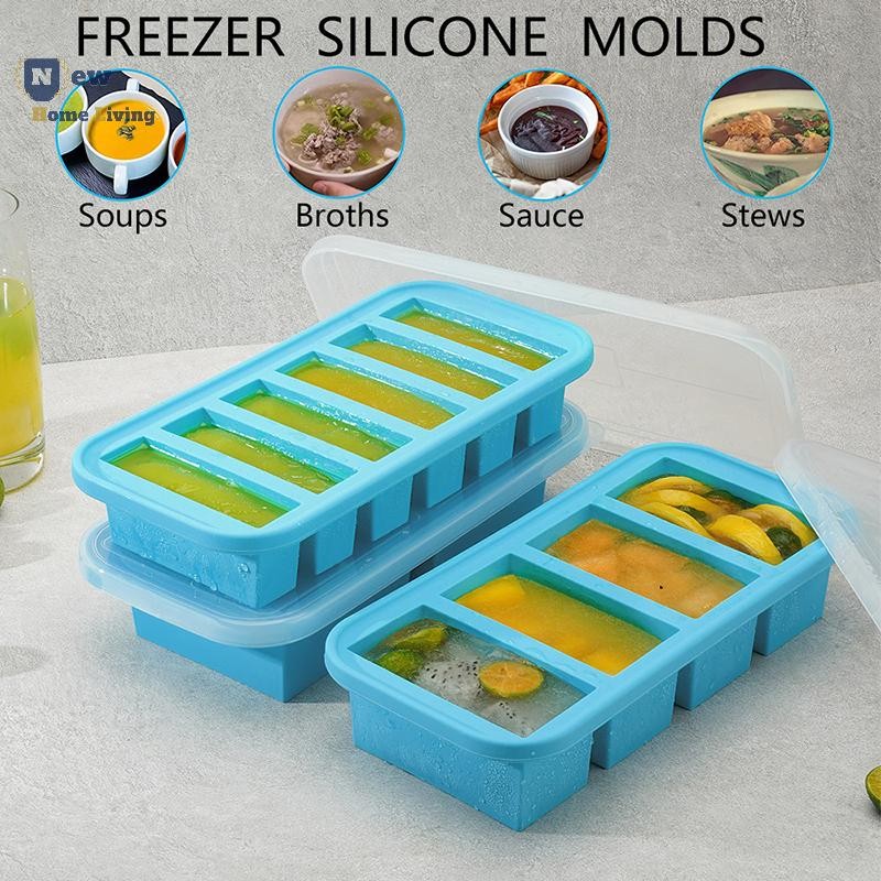 NHL> 2/4/6 Grid Silicone Freezer Molds With Lids Easy Meal Prep ...