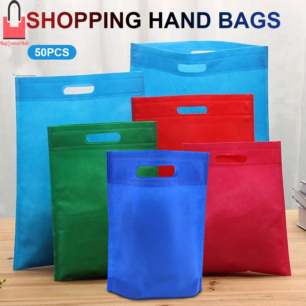 50Pcs Flat Eco Bag D Cut Pouch Plain Non-woven Shopping Hand bag ...