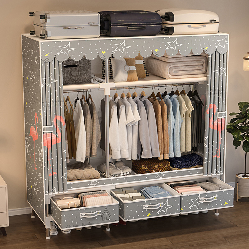 7T Simple Cloth Wardrobe Rental Room Household Bedroom Steel Frame ...