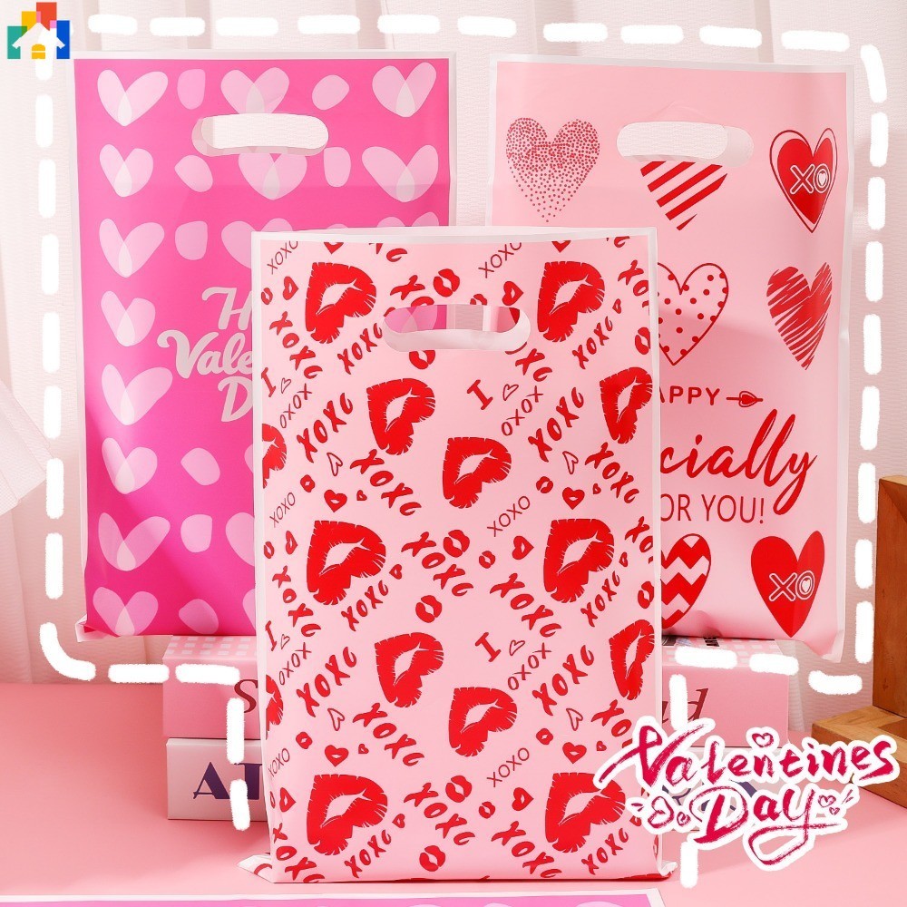 10Pcs Valentine’s Day Love Heart Plastic Candy Cookie Gift Tote Bags ...