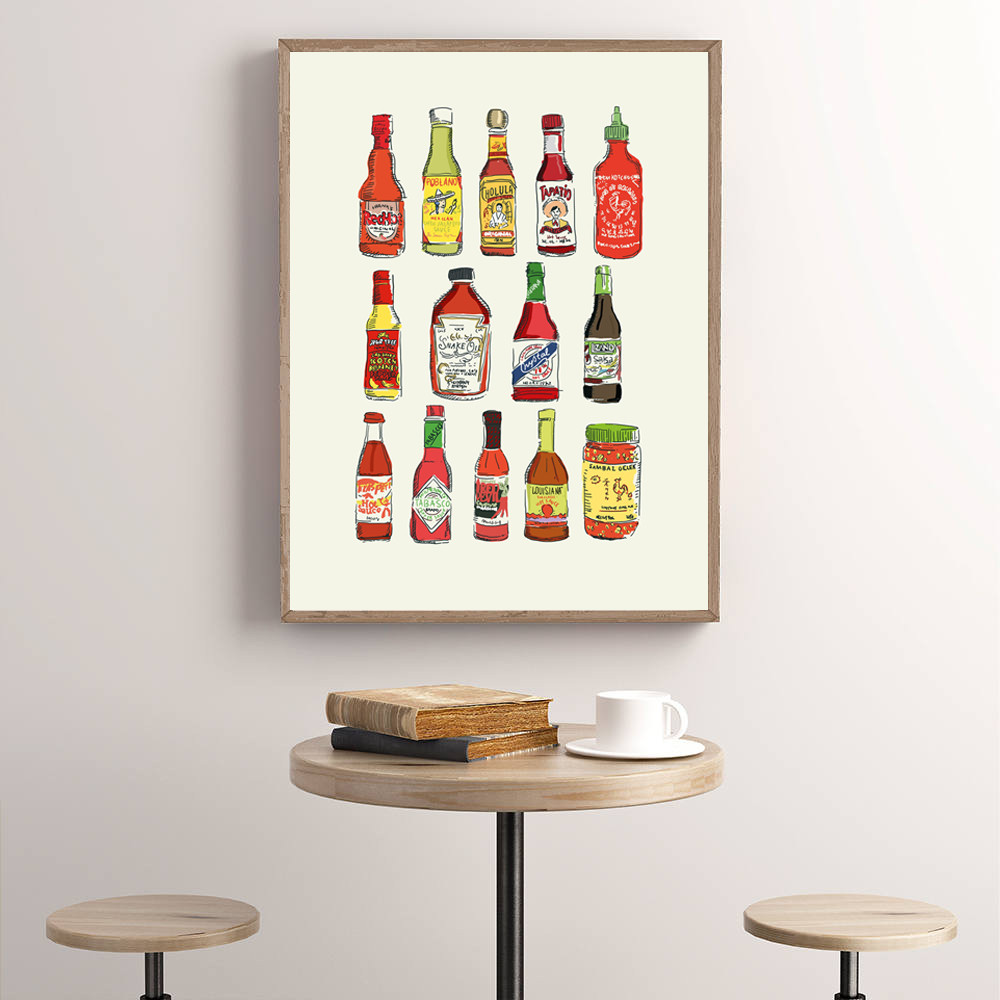 Classic Hot Sauces Poster Condiments Print Foodie Wall Art Canvas ...