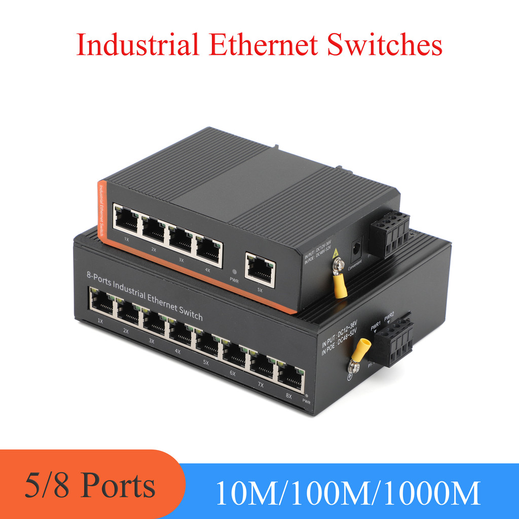 5/8 Port Industrial Ethernet Switch 100/1000Mbps DIN Rail, Plug and ...