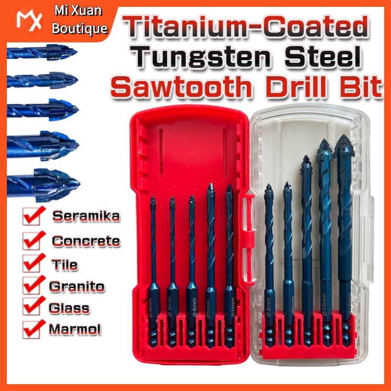 10pcs Serrated Titanium-Coated Drill Bit Tile Drill bit Set drill bit concrete set Ceramic Drill ...