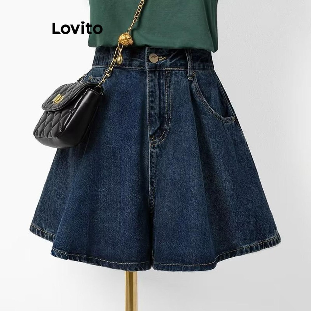 Lovito Casual Summer/Spring Denim Shorts Button Denim Shorts for Women ...