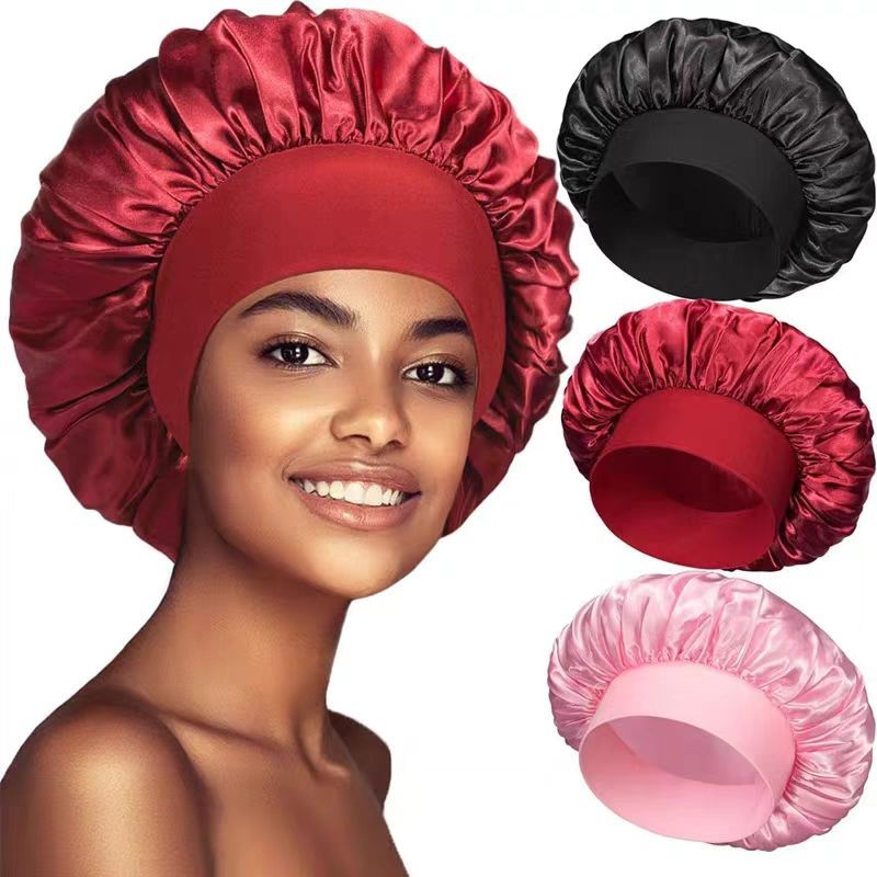 Women Night Sleep Hair Cap Silky Bonnet Satin Double Layer Adjust Head ...