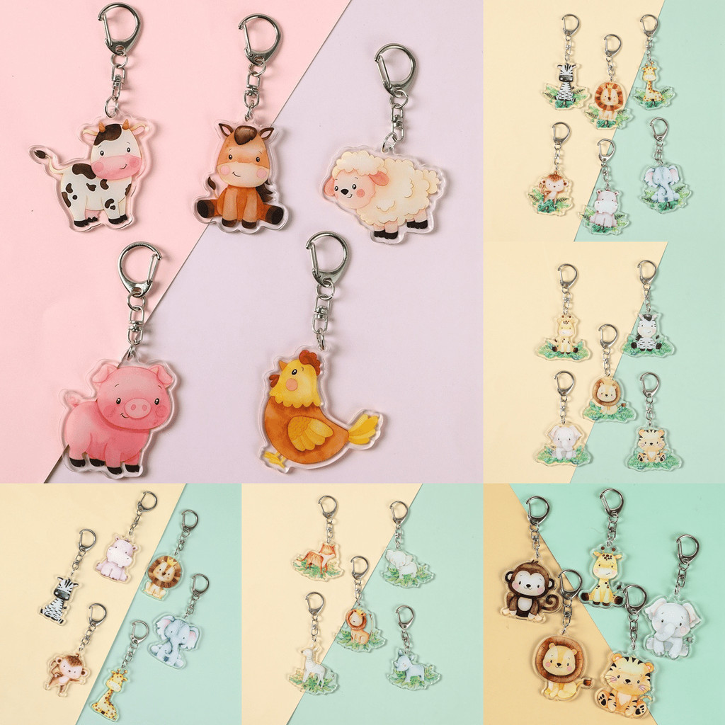 5/6PCS Jungle Safari Animal Keychain Farm Animals Acrylic Purse ...
