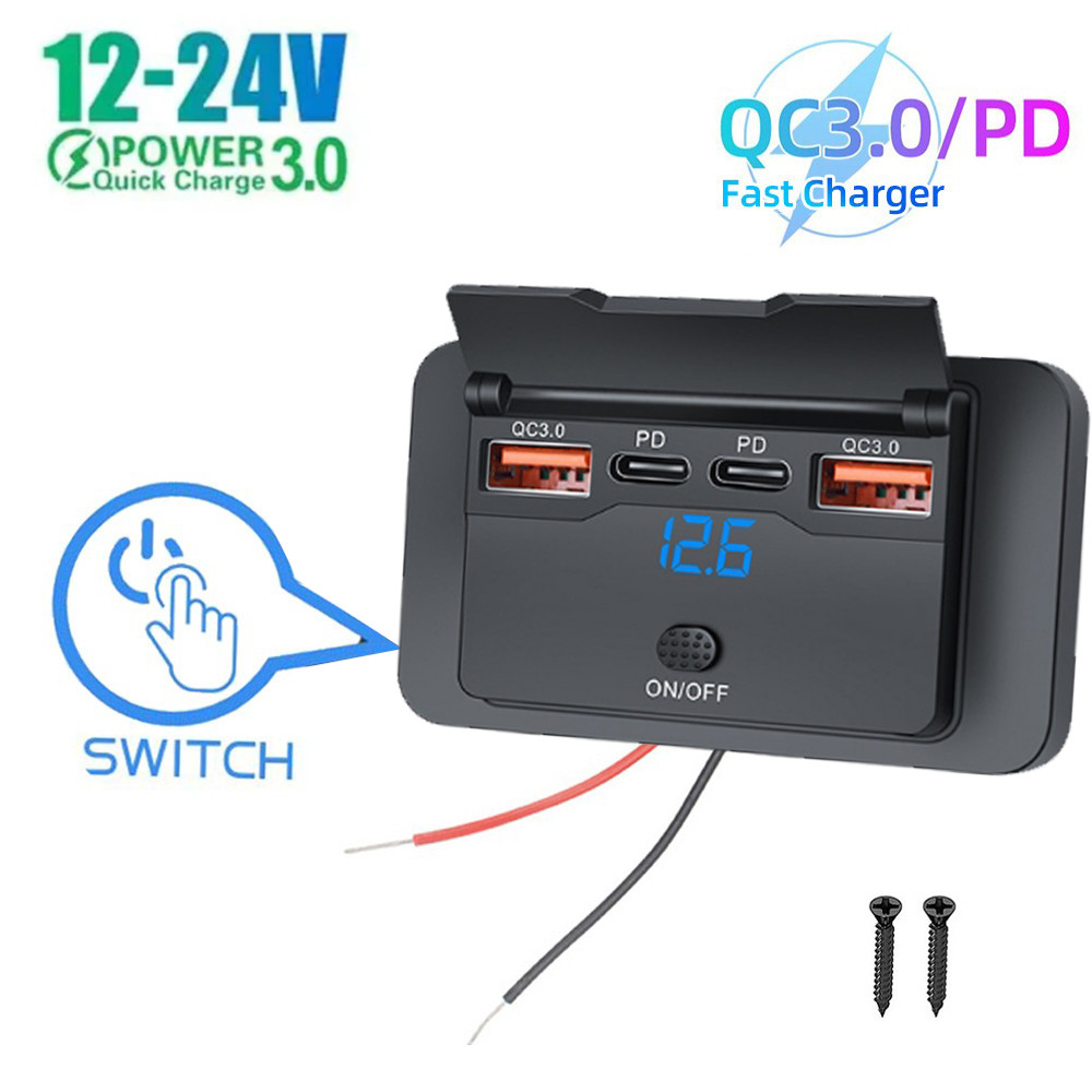 Quick Charge PD Type C Dual USB Ports Car Bus Charger Socket Adapter ...