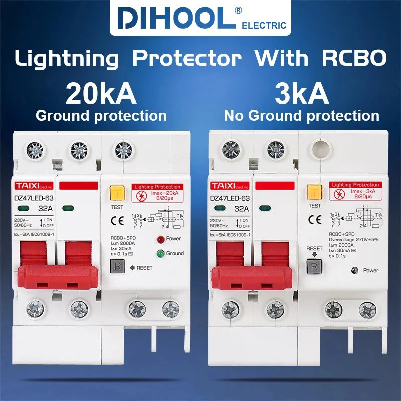 RCBO 16A Residual Current Circuit Breaker ELCB With SPD Lightning ...