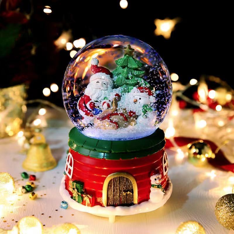 Santa Crystal Ball Luminous Ornaments Automatic Snow Rotating Free ...