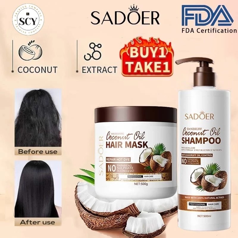 SADOER Coconut Oil Shampoo Anti-Dandruff Repair Damage Hair Dry Hair Care Control Oil Shampoo ...
