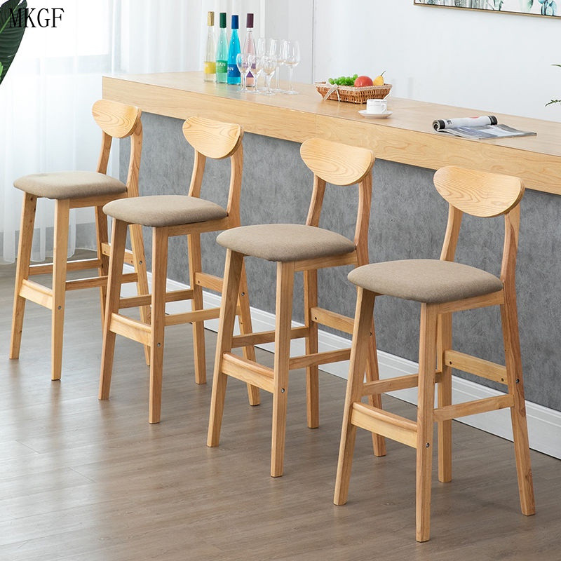 Nordic Solid Wood Bar Chairs High Stools Dining chair Cafe Chair ...