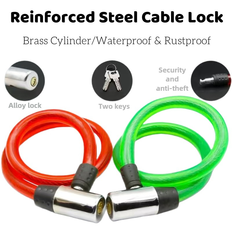 Thick Steel Cable Lock With 2 Keys Waterproof Bicycle Lock E-Bike Lock ...