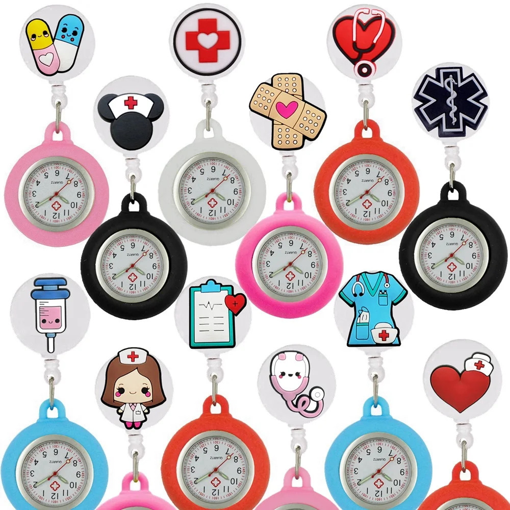 Adorable hospital nurse medical doctor cartoon icons fob pocket watches ...