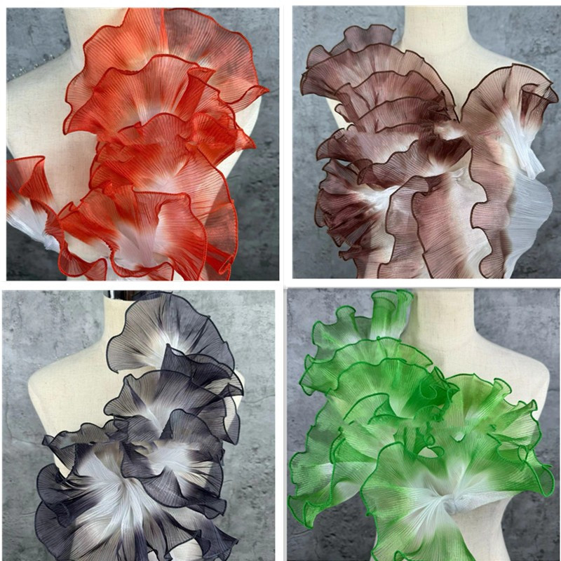 1Yards Gradient Organza Fabric Sheer Ruffle Pleated Large Wave Costume ...