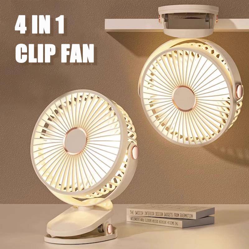 Desktop Fan with Light Mini Rotating Clip Fan Portable Rechargeable Usb ...