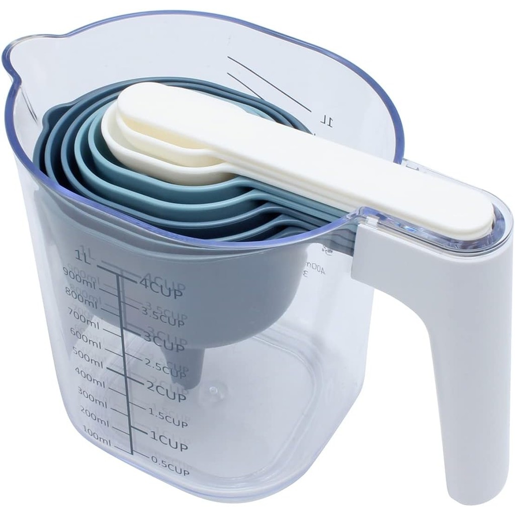 Cook WITH COLOR Measuring Cup Set-9 Piece Set.Embedded Stackable Liquid ...