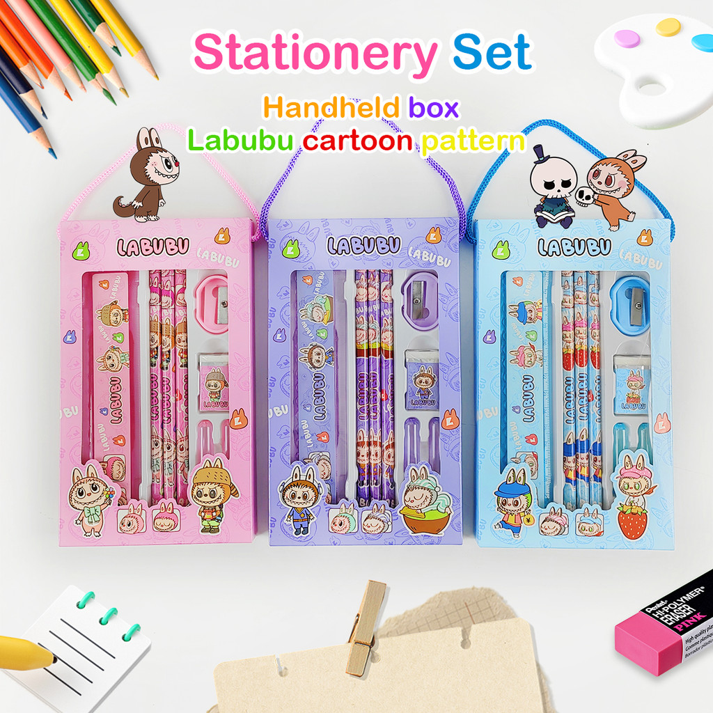 Labubu Sanrio rubber ruler pencil sharpener stationery set box learning ...