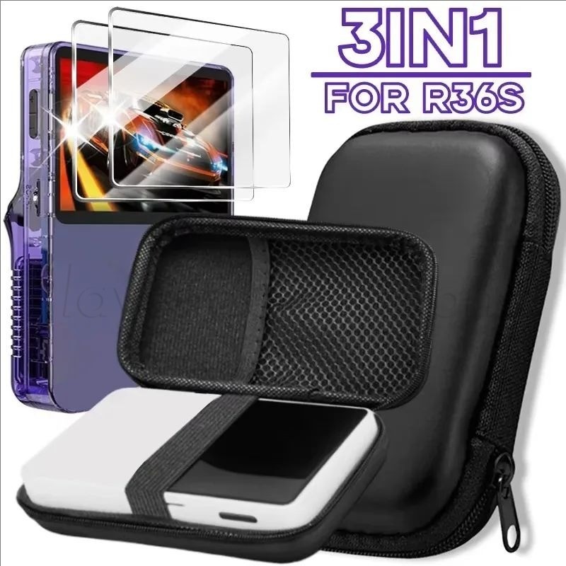 Storage Case & Tempered Glass Screen Protectors - For R36S Game Console ...