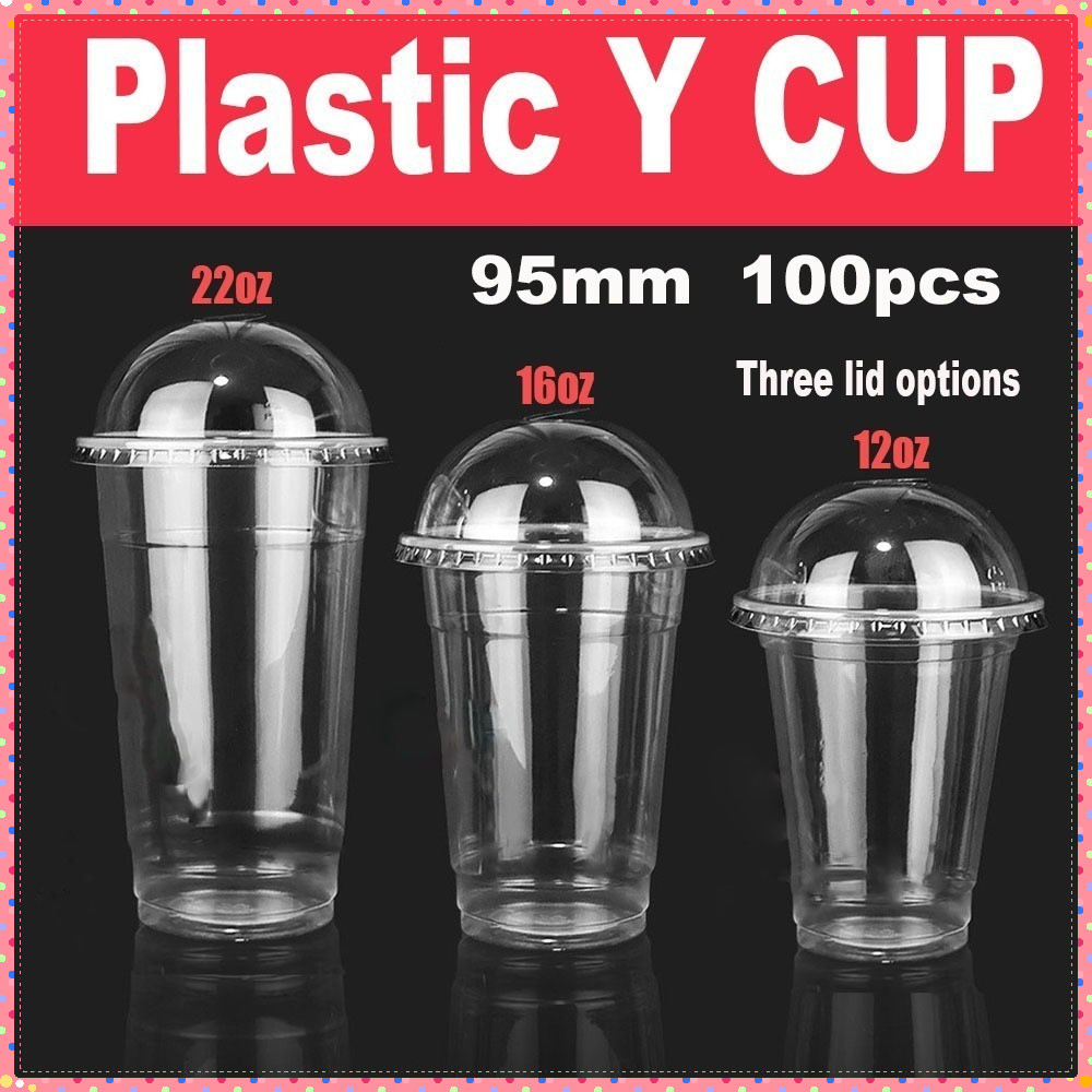 100 pcs 95mm PP Y cups with lids disposable cups 8OZ/12OZ/16OZ/22OZ ...