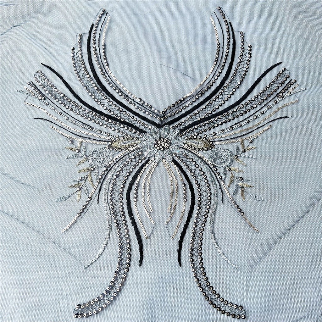 1PCS 40*39CM Luxury Sequins Embroidery Patch,Collar,3D Flower Black ...
