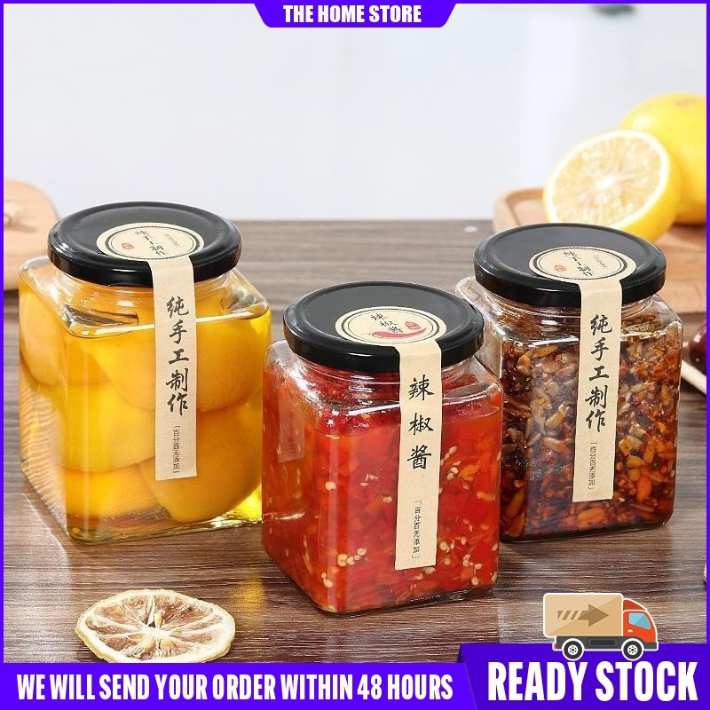 3PCS Square Glass Chili Sauce Jar 200ml with metal lid Empty Storage ...
