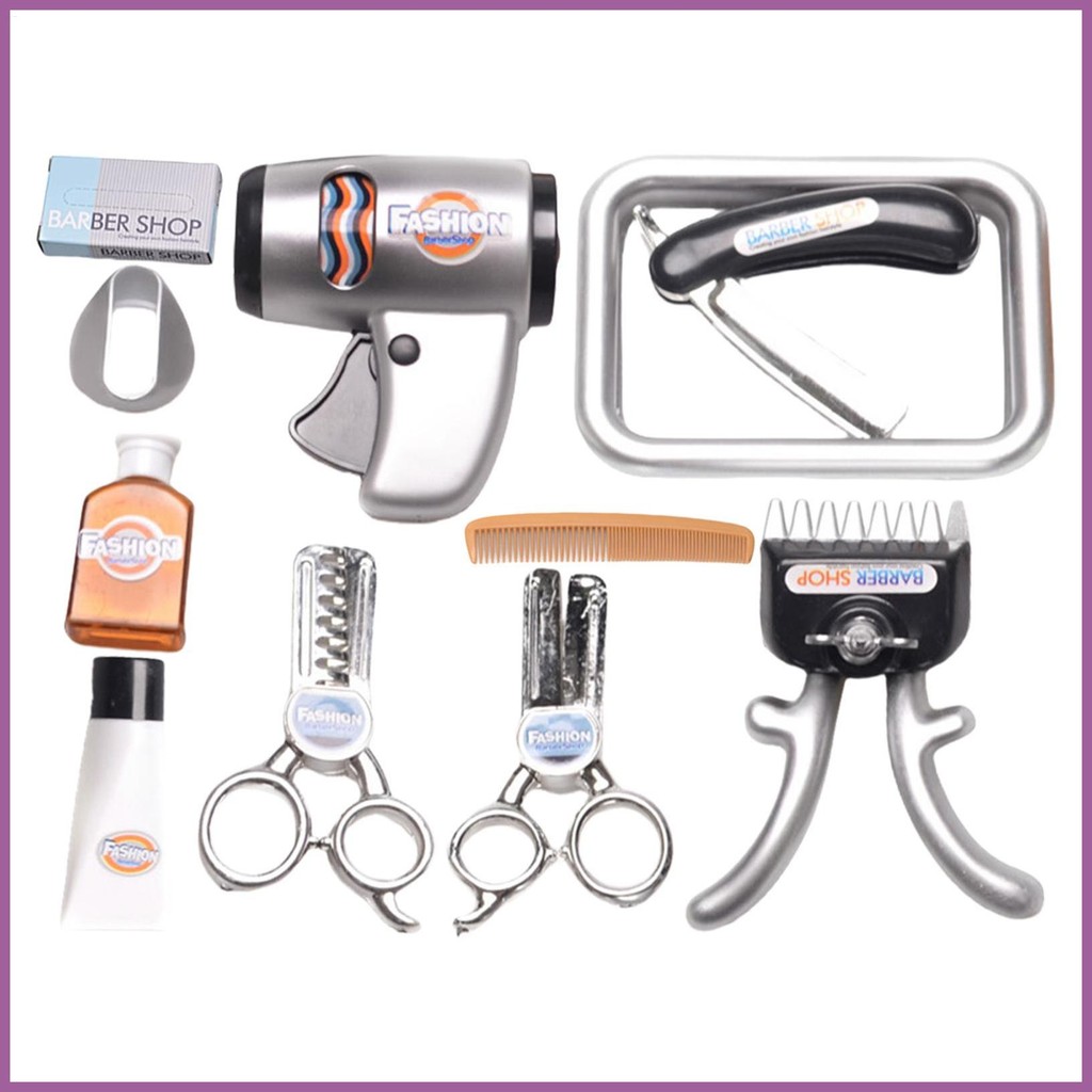 Kids Barber Shop Playset Role Play Toys Kids Shaving Kit Toy Hair Salon ...
