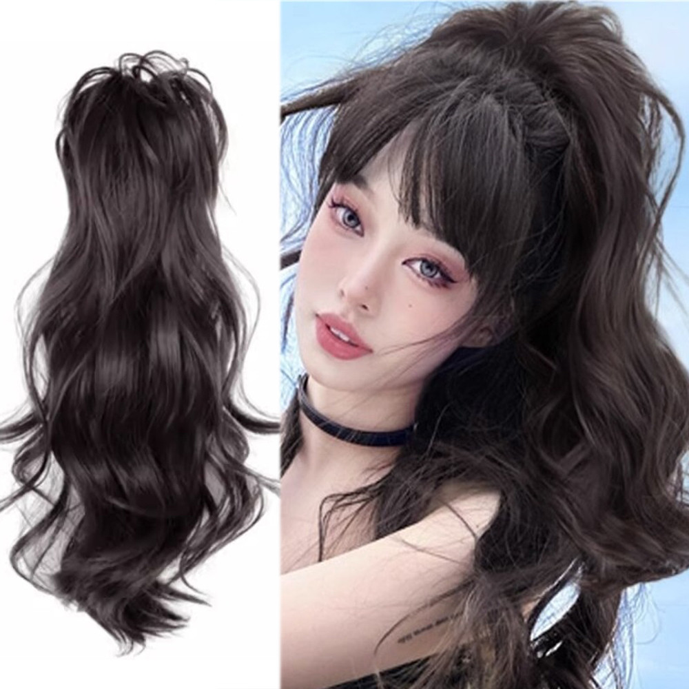 YOUJ 40cm Girls Fluffy Wavy High Ponytail Clip-on Wig Waterfall Curly ...