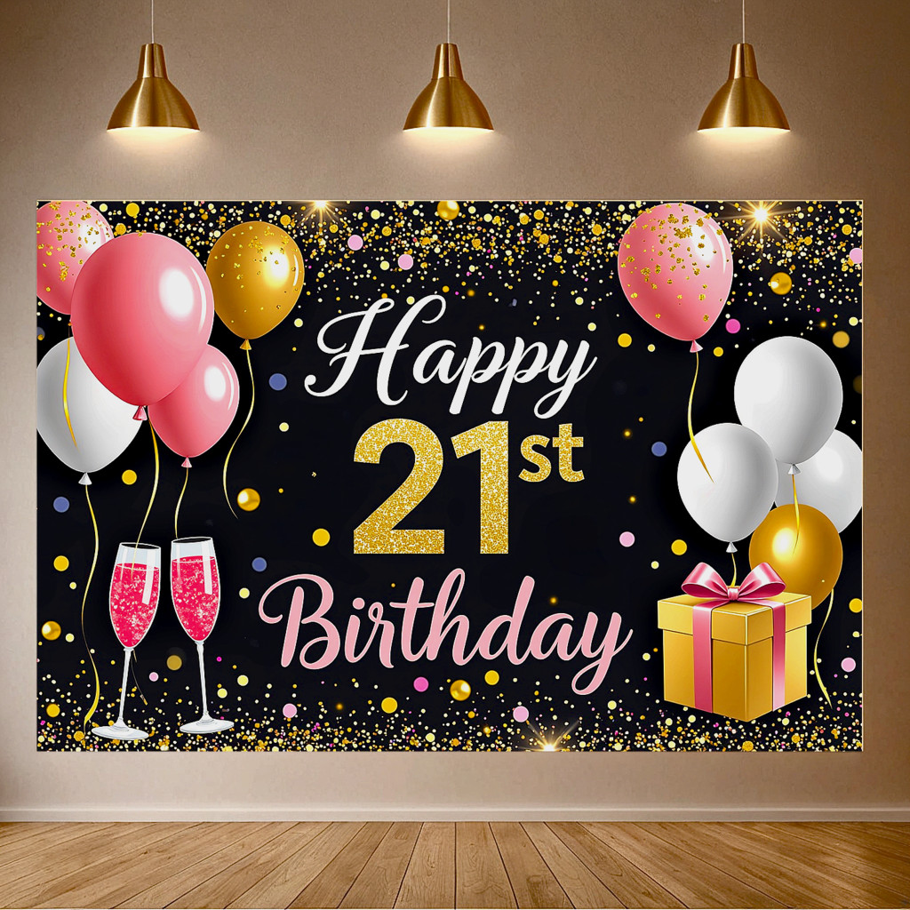 Lightweight 21st Birthday Banner Glitter Theme Milestone Birthday Easy ...
