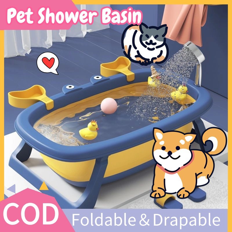 Pet Shower Basin Foldable Cat and Dog Bath Basin with Drainage Holes ...