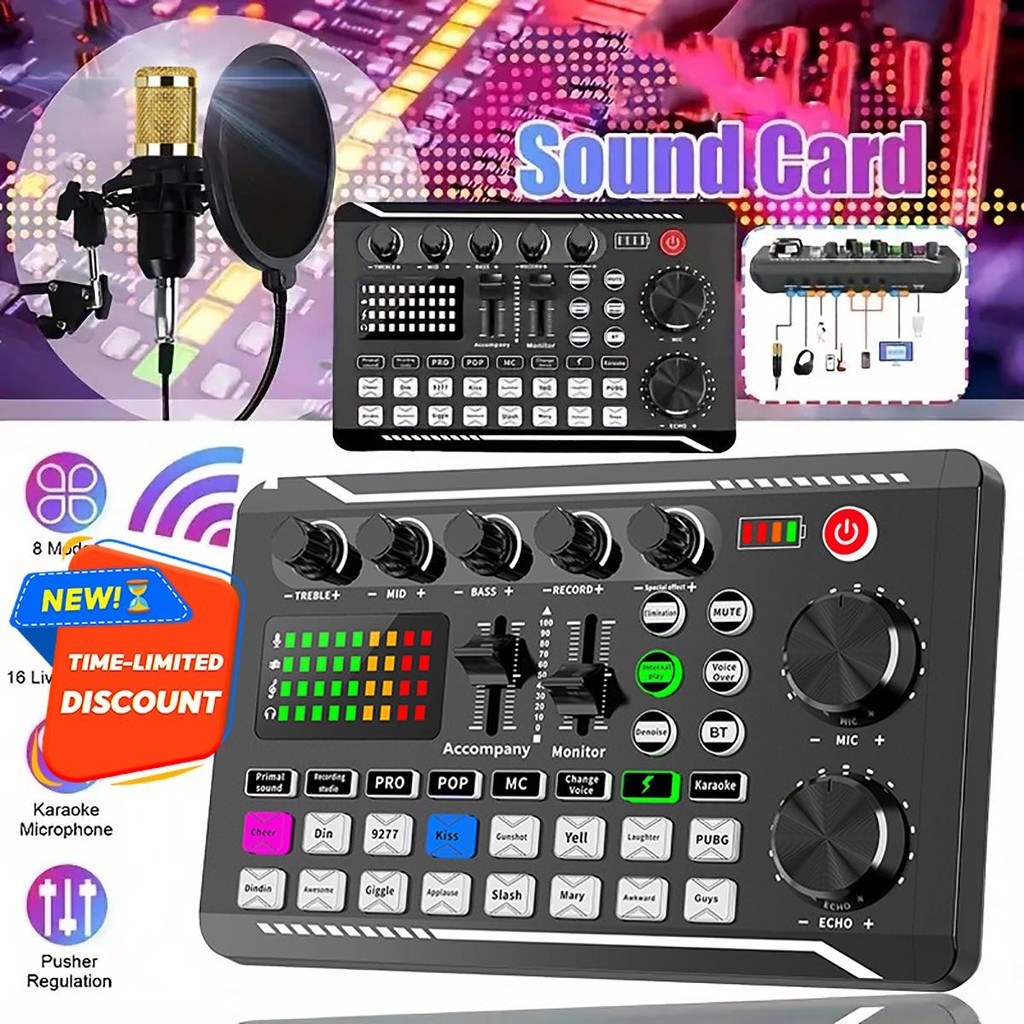 F998 Live Streaming Sound Card Set for PC Mobile Phone Karaoke Sing ...