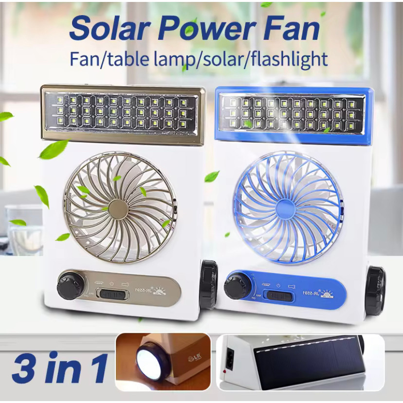Solar Power Rechargeable Fan With Panel Electric LED Flashlight ...