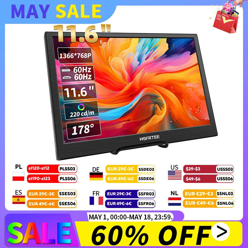 HGFRTEE 11.6inch Portable Monitor Gaming Extended Monitor HDMI ...