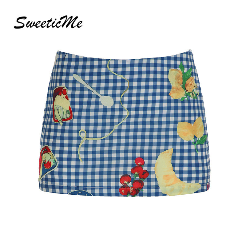 SweeticMe Women's 2025 New Fashion Fruit Print Plaid All Match Mini ...