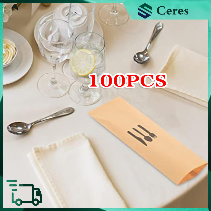 100pcs Disposable Knife Fork Kraft Paper Bag Restaurant Cover Fork ...