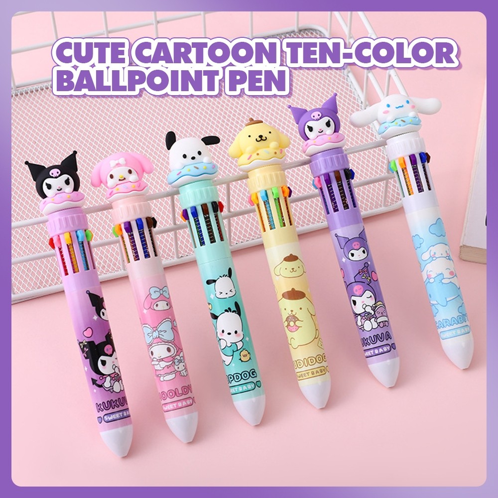 Cute Sanrio Ballpoint 10in1 Colors Ballpoint Pen Kuromi 10-Colors Press ...