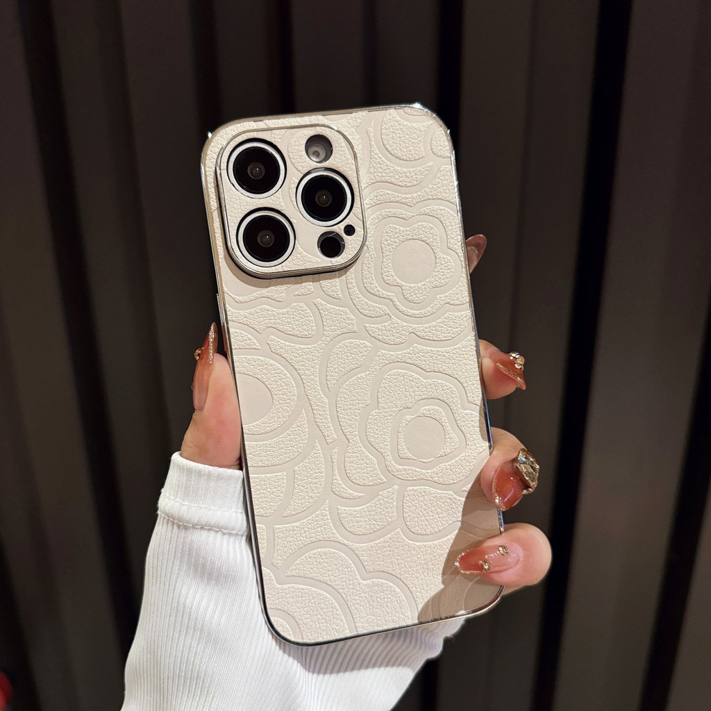 High-end Electroplated Frame Leather Texture Phone Case，Applicable ...