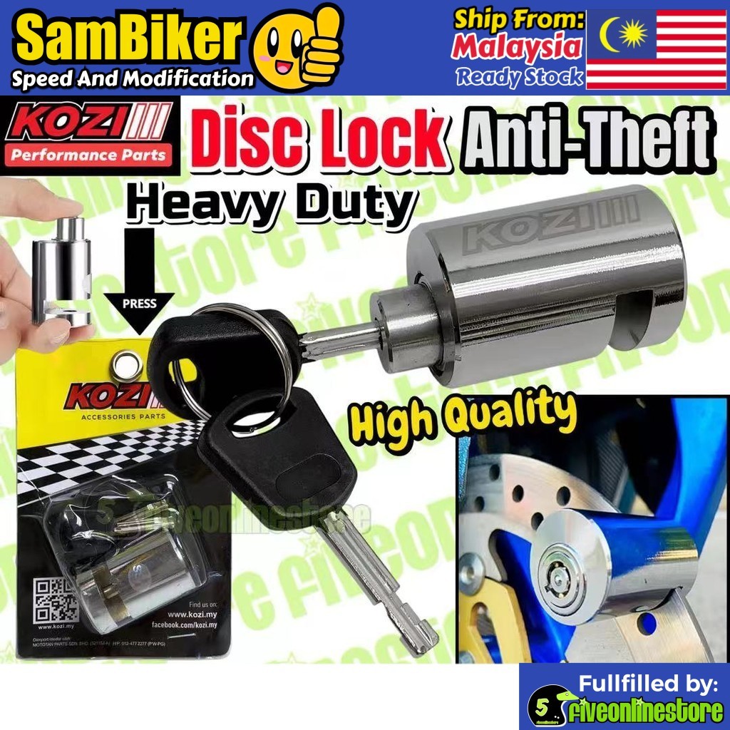 KOZI Motorcycle Disc Lock Alloy A27 Heavy Duty Chrome Solid Steel Disc ...